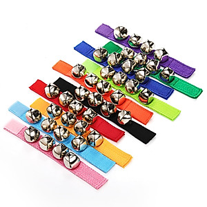 Foraineam 20 PCS 10 Colors Wrist Bells Bracelets Ankle Jingle Bell Band Party Favors Wristband Musical Tambourine Rhythm Percussion Instrument