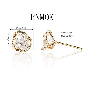 ENMOKI Geometric Triangle Cubic Zirconia Stud Earrings for Womens, Gold-Plated-Brass,…