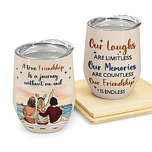 Macorner Personalized Wine Tumbler, A True Friendship Is A Journey Without An End, Gifts for Women Friendship, Best Friend Birthday Gifts, Bestie Gifts for Women Friend, Women Friend Gifts