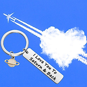 LQRI Long Distance Relationship Gift Anniversary Keychain I Love You to Saturn and Back Couple Keychain Anniversary Keepsake for Wife Huaband Girlfriend Boyfriend (sliver)
