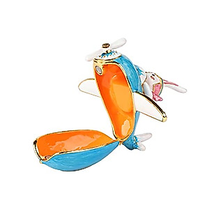 Furuida Airplane and Captain Rabbit Trinket Boxes Hinged Enamel Hand-Painted Animals Ornaments Unique Gift for Home Decor