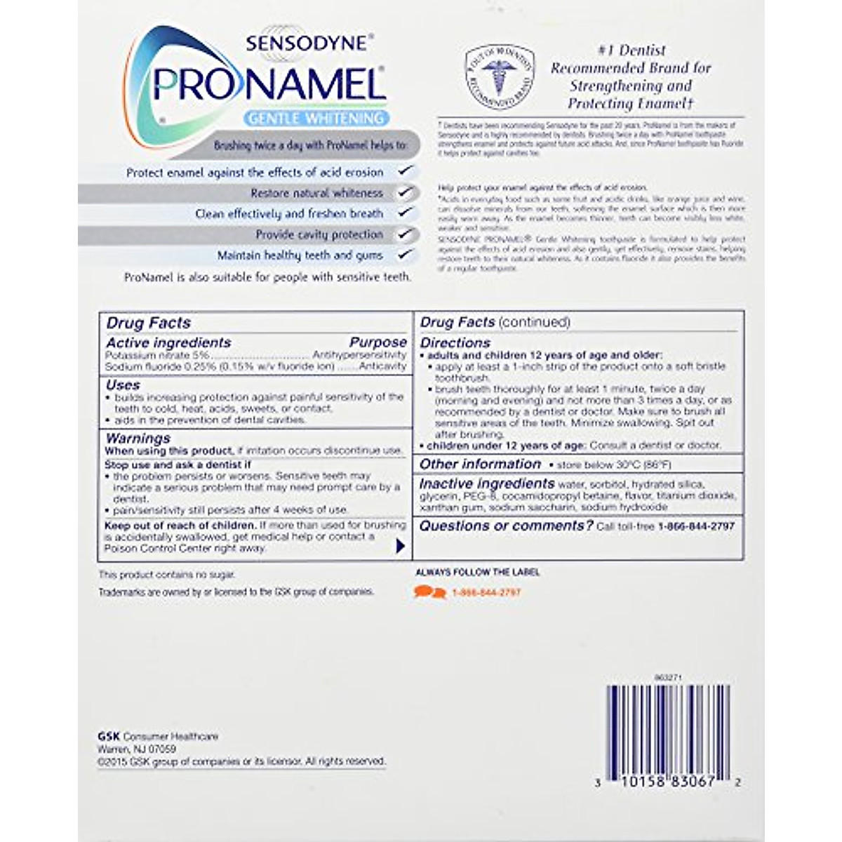 Sensodyne pronamel Gentle Whitening Tooth Paste 4 Pack/ 6.5 Ounce Net Wt 26 Ounce
