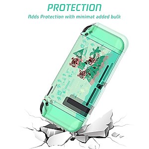 Dockable Case for Nintendo Switch, FANPL Protective Case Cover for Nintendo Switch and Joy Con Controller with 2 Marshal Design Thumb Grips - (for Animal Crossing Island Version)