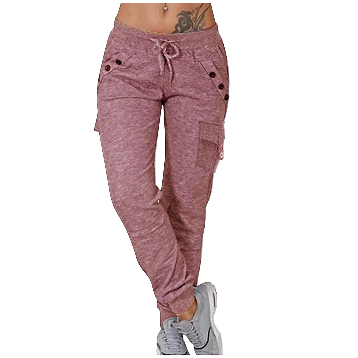 SMIDOW Womens Baggy Sweatpants with Pockets Drawstring Elastic Waist Cropped Jogger Running Pants Comfy Lounge Capris Petite Sweatpants for womenPink