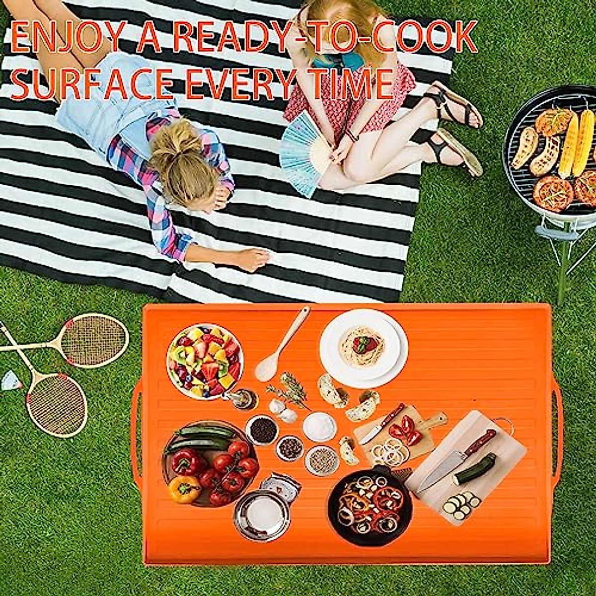 28" Silicone Griddle Mat with Handles for Blackstone, Polished Bottom Surface Grill Cover for Griddle Top, Heavy Duty Reusable Food Grade Silicone Grill Mat Protect Your Griddle from Dirt & Rust