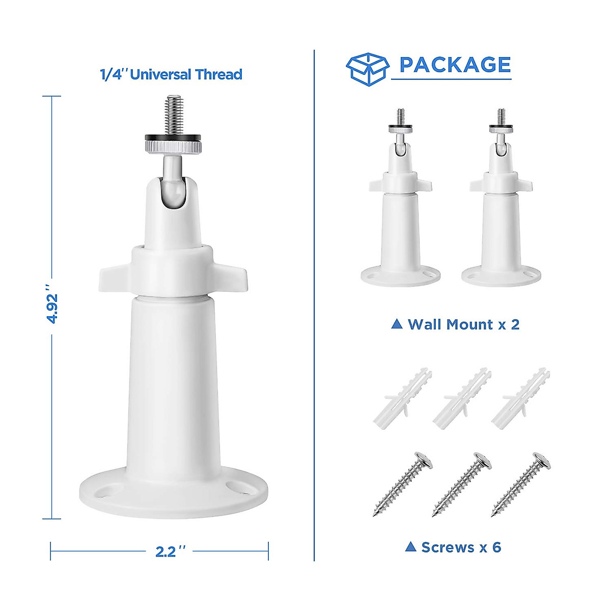 OLAIKE Smart Home Adjustable Indoor/Outdoor Metal Wall Mount (2 Pack) for Ring Stick Up Cam Wired/Battery & Indoor Cam, Arlo Pro/Pro 2/Pro 3/Pro 4/Ultra, Eufy Cam E / 2 / 2C, Wyze Pan v3, White