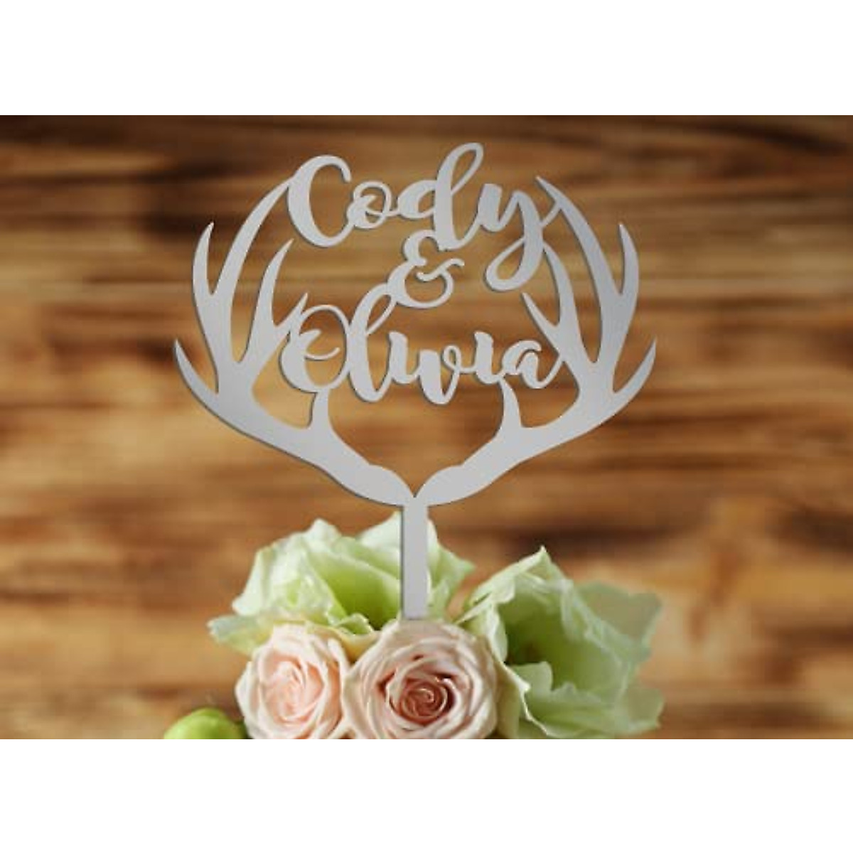 Personalized Antler Wedding Cake Topper, Script Name Wedding Cake Topper, Rustic Wedding Cake Topper, Country Wedding Cake Topper, Boho wedding topper, Personalized Baby topper,