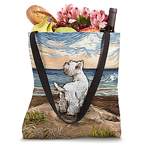 Westie at the Beach West Highland Terrier Dog Art by Aja Tote Bag