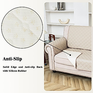 Ameritex Waterproof Dog Couch Cover Faux Leather with Anti-Slip Back New Pattern Pet Bed Cover Furniture Couch Sofa Car Seat Cover for Puppy Kids Cream