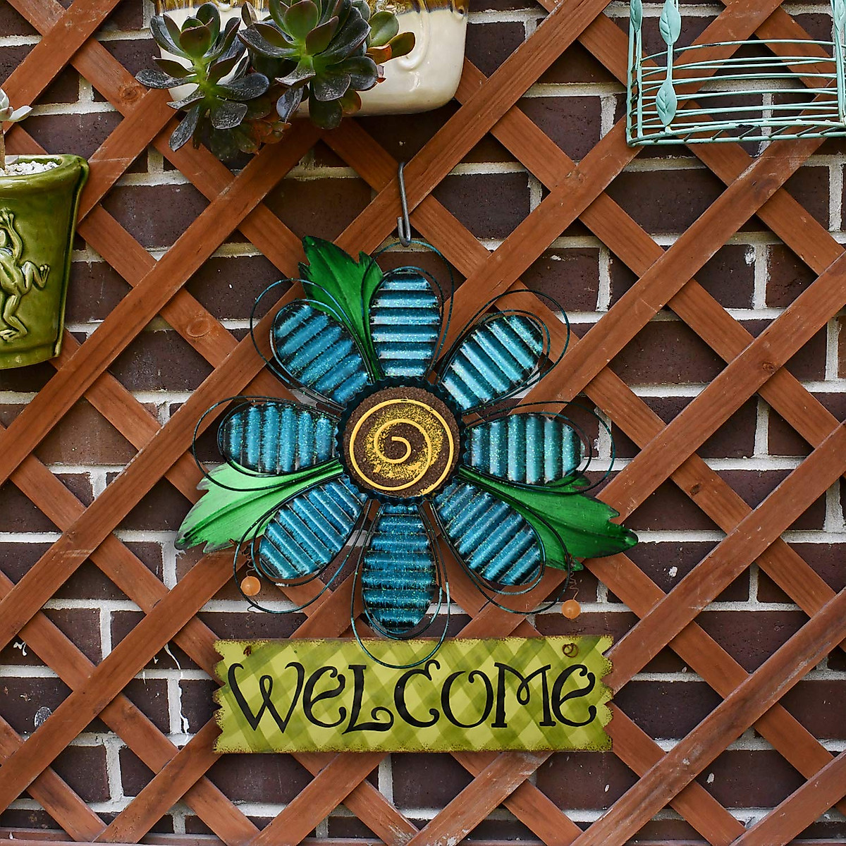 Vintage Blue Flower Welcome Sign for Your Home & Garden