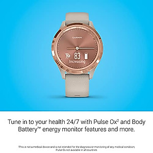 Garmin Hybrid Smartwatch with Real Watch Hands and Hidden Color Touchscreen Displays,Sleep Monitor rose gold with light sand case and band, 39mm, 010-02238-02