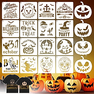 Halloween Pumpkin Face Stencils for Painting: 20pcs 6 inch Large Halloween Skull Stencils Reusable for Pumpkin Painting, Wood, Shirts, Crafts
