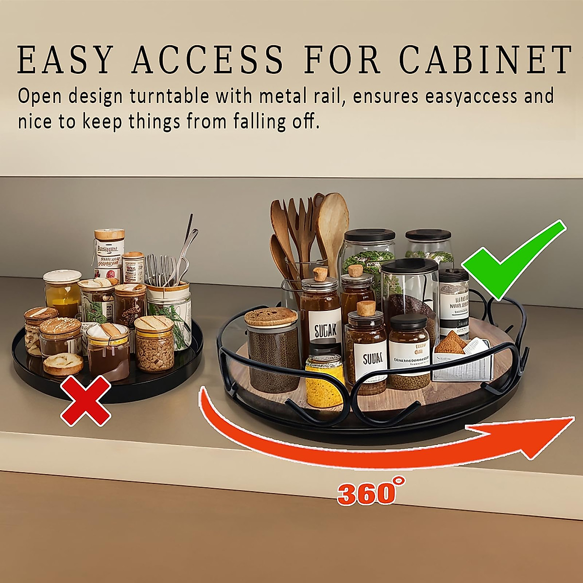 HomenComfy Lazy Susan Turntable for Cabinets, Kitchen, Bathroom Countertops, OPENICE 11-Inch Wooden Lazy Susan Organizer for Dining Table, Rotating Spice Organizer, Mom's Beloved Gift