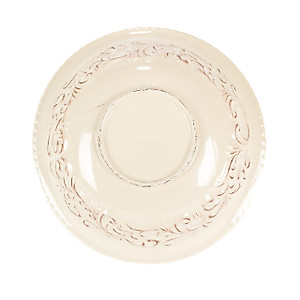Detailed Embossed Cream Ceramic 9.5-Inch Dia. Bowl With Beautiful Acanthus Leaf Scrolled Metal Base