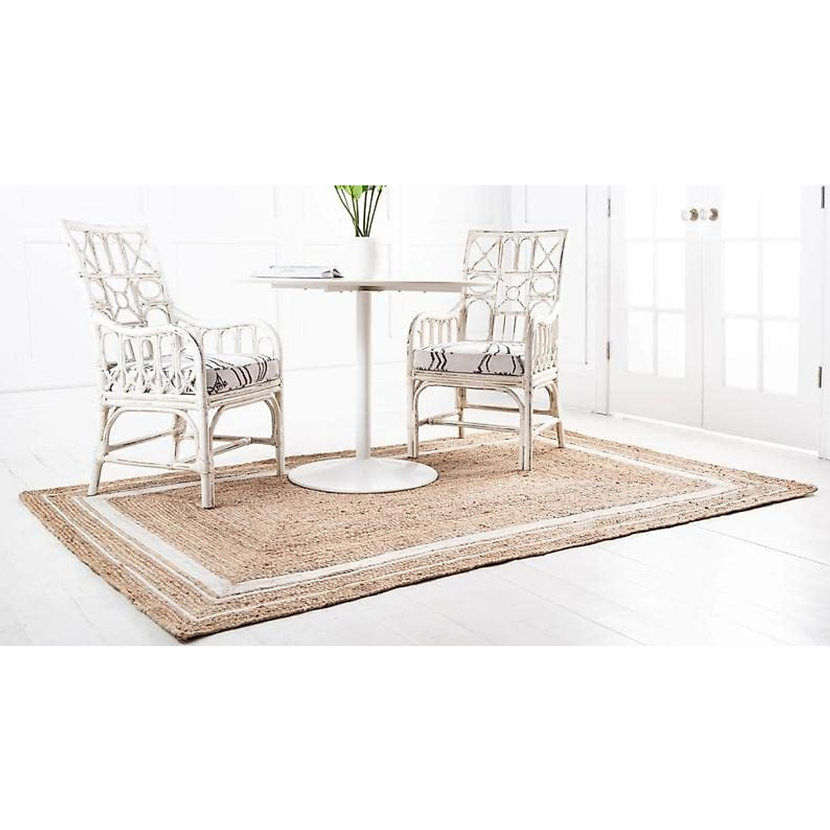 Rugs Hut - 4x6 5x8 6x9 8x10 9x12 10x14 ft. Natural Jute Rug Boho Decor Rug Handwoven Hemp Rug Bohemian Jute Area Rug Braided Rug Custom Size Rug Decorative Rug (Brown + Black, 4x6 feet Jute Rug)