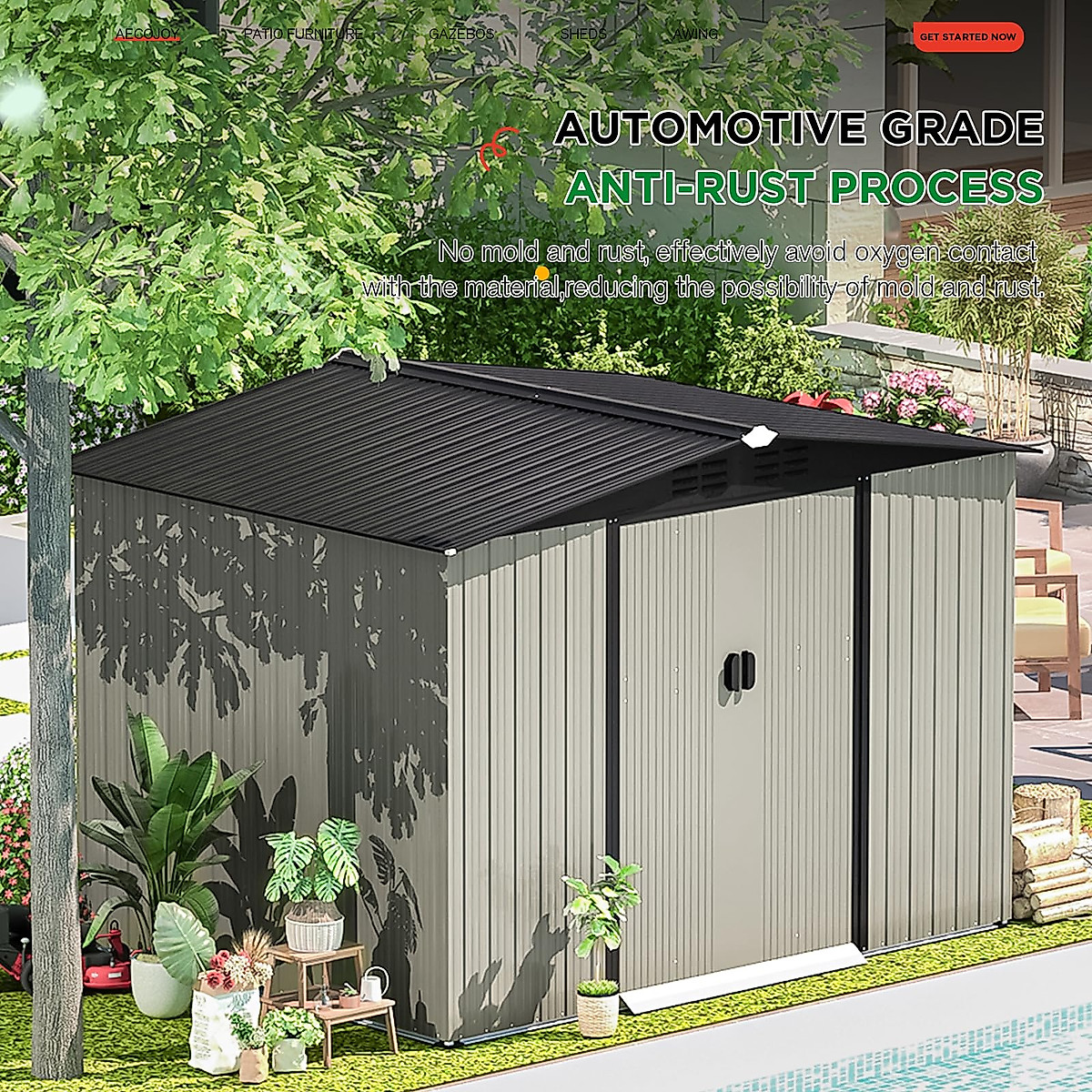 AECOJOY 8 x 6 Ft Shed, Outdoor Storage Tool Shed (Sliding Door), Metal Garden Shed for Yard, Outdoor Storage Clearance in Grey