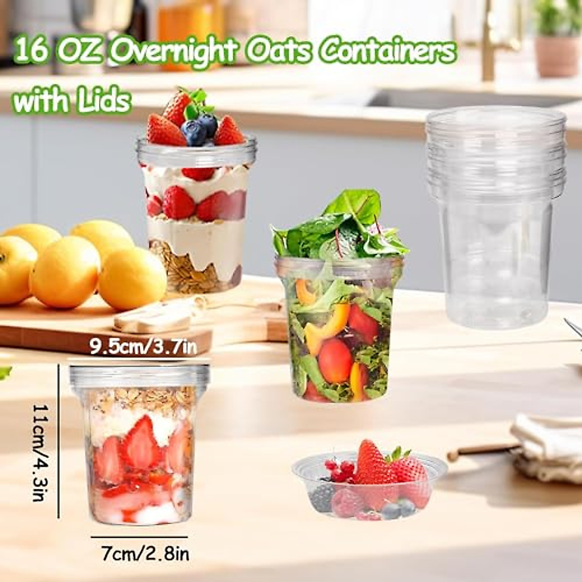 WBKTOOL 5 Pack Overnight Oats Containers with Lids - 16 oz Deli Food Storage Containers - Small To Go Plastic Yogurt Container for Soup, Salad, Freezer