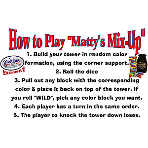 Matty's Mix-Up 60pc Large Colorful Wooden Tumble Tower Deluxe Stacking Game with Storage Bag