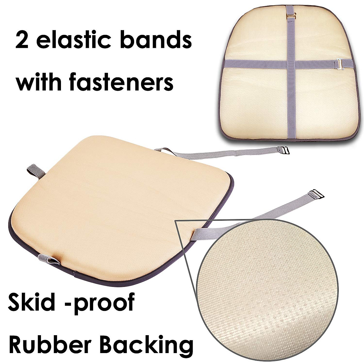 Big Hippo Chair Pads, Memory Foam, Seat Cushion Non Slip Rubber Back Thicken Chair Padding with Elastic Bands for Home Office Outdoor Seats (Gray-1pc)