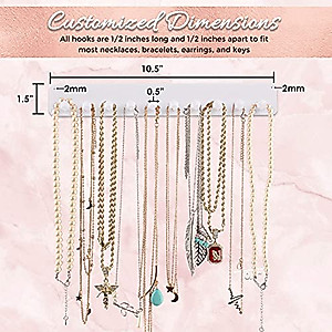 Boxy Concepts Necklace Organizer - 2 Pack - Easy-Install 10.5"x1.5" Hanging Necklace Holder Wall Mount with 10 Necklace Hooks - Beautiful Necklace Hanger also for Bracelets, Earrings, and Keys (White)