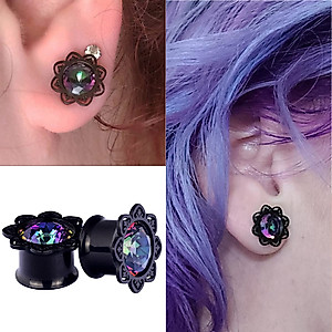 Qmcandy 2pcs 0g-1" Stainless Steel Lotus Edge Crystal Ear Gauges Piercing 0g
