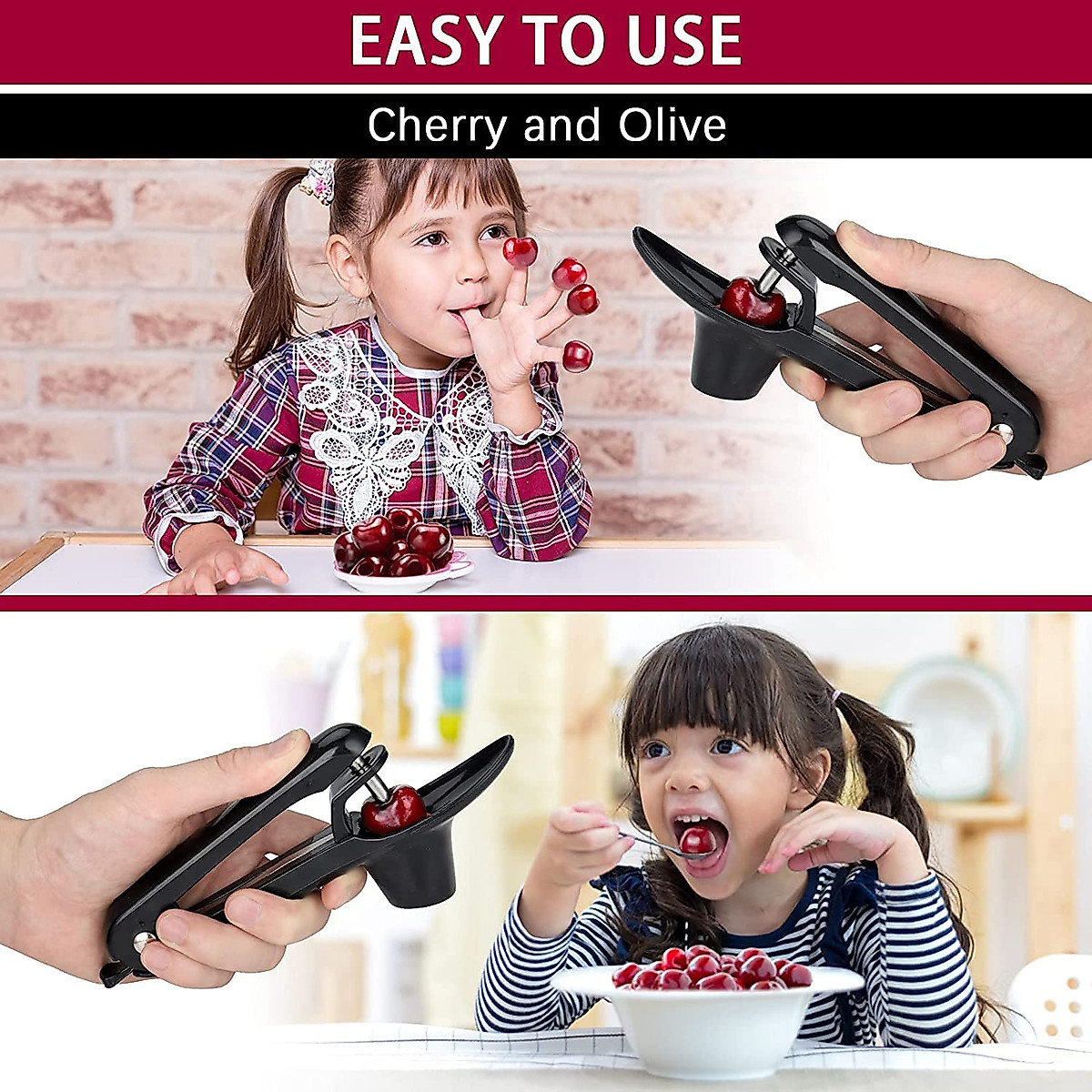 Cherry Pitter - Heavy-Duty Olive and Cherry Pitter Corer Tool with Space-Saving Lock Design, Multi-Function Cherries Stoner Seed Remover Tool for Make Fresh Cherry Dishes