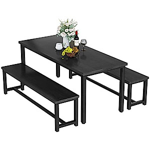 Recaceik 47" Dining Room Table Set with 2 Benches, Kitchen Dining Table Set for 4 Persons, Space Saving Kitchen Table and Chair Set for Dining Room, Small Space, Breakfast Nook(Black)