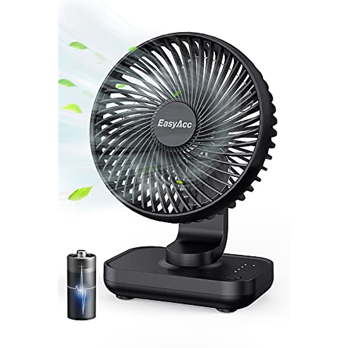EasyAcc Small Desk Fan 4000 Battery Fan, 5-23 Working Time, Upgraded Strong Wind, Ultra Quiet, Rechargeable 90°Tilt Air Circulate Portable Fan 4 Speed USB Fan For Office Bedroom Home Travel