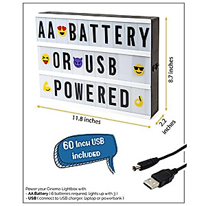 Cinema Light Box with Letters - Vintage Cinematic Light Up Message And Note Sign With 240 Letters, Numbers, Symbols & Emojis – Personalized A4 White LED Lightbox With Extra Long Durable USB Cable