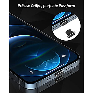 8 Pack Anti Dust Plugs for iPhone 14 Pro Max Mini 13 12 11 X Xs 8 Plus iPad AirPods + Mini Storage Box iPhone Charging Port Plugs, Black