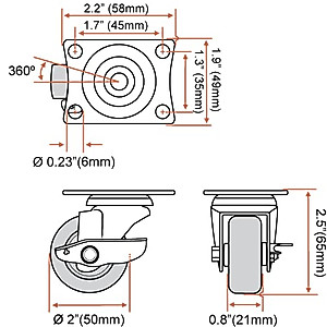 FactorDuty 12 Pack 2" Swivel Caster With Brake Wheels Hard Rubber Base w/Top Plate & Bearing (2" w/brake, 12 pcs)