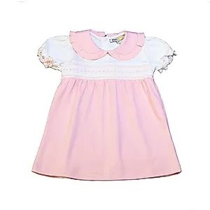 Dakomoda Baby Girls' 100% Organic Pima Cotton Dress - Pink Smocked Easter Dress Diaper Cover 9-12