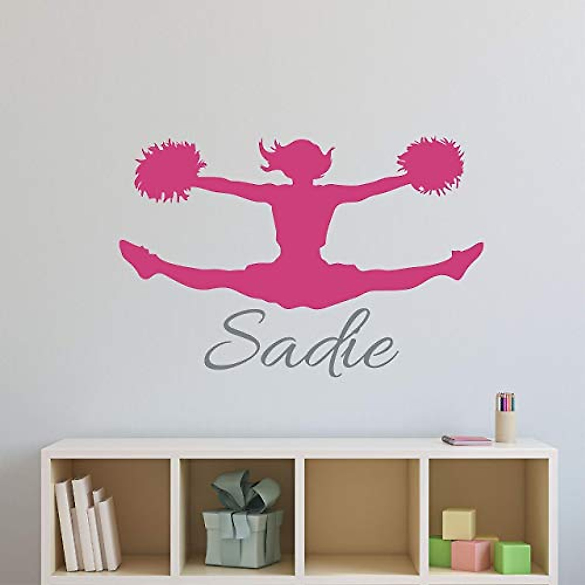 Custom Name Cheerleader Wall Decal - Girls Personalized Name Cheerleader Wall Sticker - Custom Name Sign - Custom Name Stencil Monogram - Girls Room Cheer Wall Decor