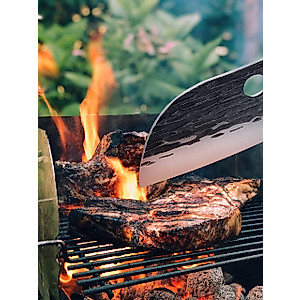 ROCOCO Serbian Chef Knife 6.5" Butcher Knife Japanese Full Tang Boning Chopping Viking Cleaver with Sheath for Kitchen Outdoor BBQ Camping Thanksgiving Christmas Gift Gift Men