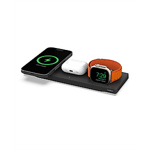 Belkin MagSafe 3-in-1 Wireless Charging Pad - Fast Wireless Charging for Apple Watch, iPhone 16, iPhone 15, iPhone 14, & iPhone 12 Series, & AirPods - Charging Station for Multiple Devices - Black