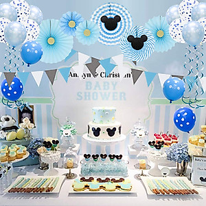 Meiduo Mouse Birthday Party Supplies Blue Baby Shower Decorations for Boy Room Decor Classroom Decoration