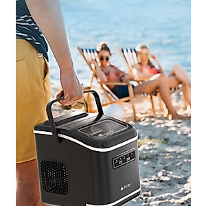 ecozy Countertop Ice Maker, Portable Ice Maker with Self-Cleaning, 9 Bullet Ice Cubes in 6 Mins, 26lbs/24Hrs, Ice Maker Machine with Ice Bags, Handle, Standing Scoop and Basket, Black