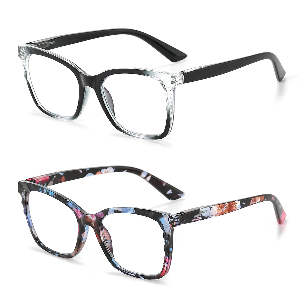 Areyeth 2 Pair Oversized Square Trendy Reading Glasses for Women, Blue Light Blocking Computer Readers with Flexible Spring Hinge(Multicolor + Black, 3.0)