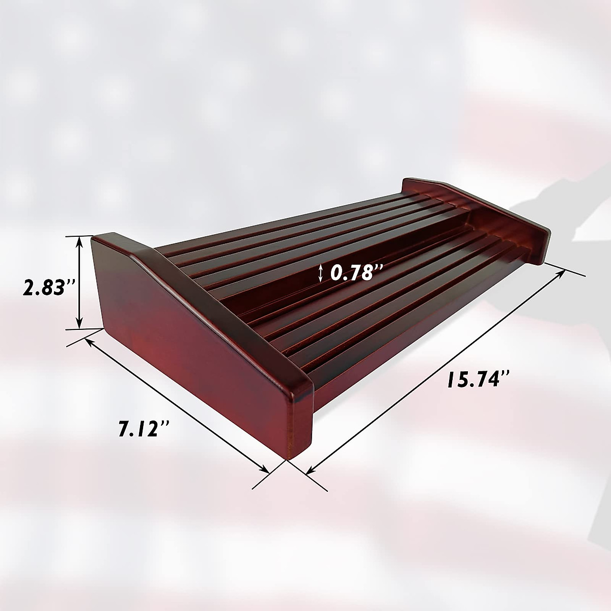 ASmileIndeep 8 Rows Military Challenge Coin Display Stand - Holds 60-70 Coins, Solid Wood Army Police Coin Rack Display Holder for Desktop, Mahogany