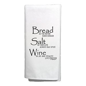 Bread Salt Wine Housewarming Gift For Women Wonderful Life Quote Bread Salt Wine Decorative Kitchen Tea Towel White
