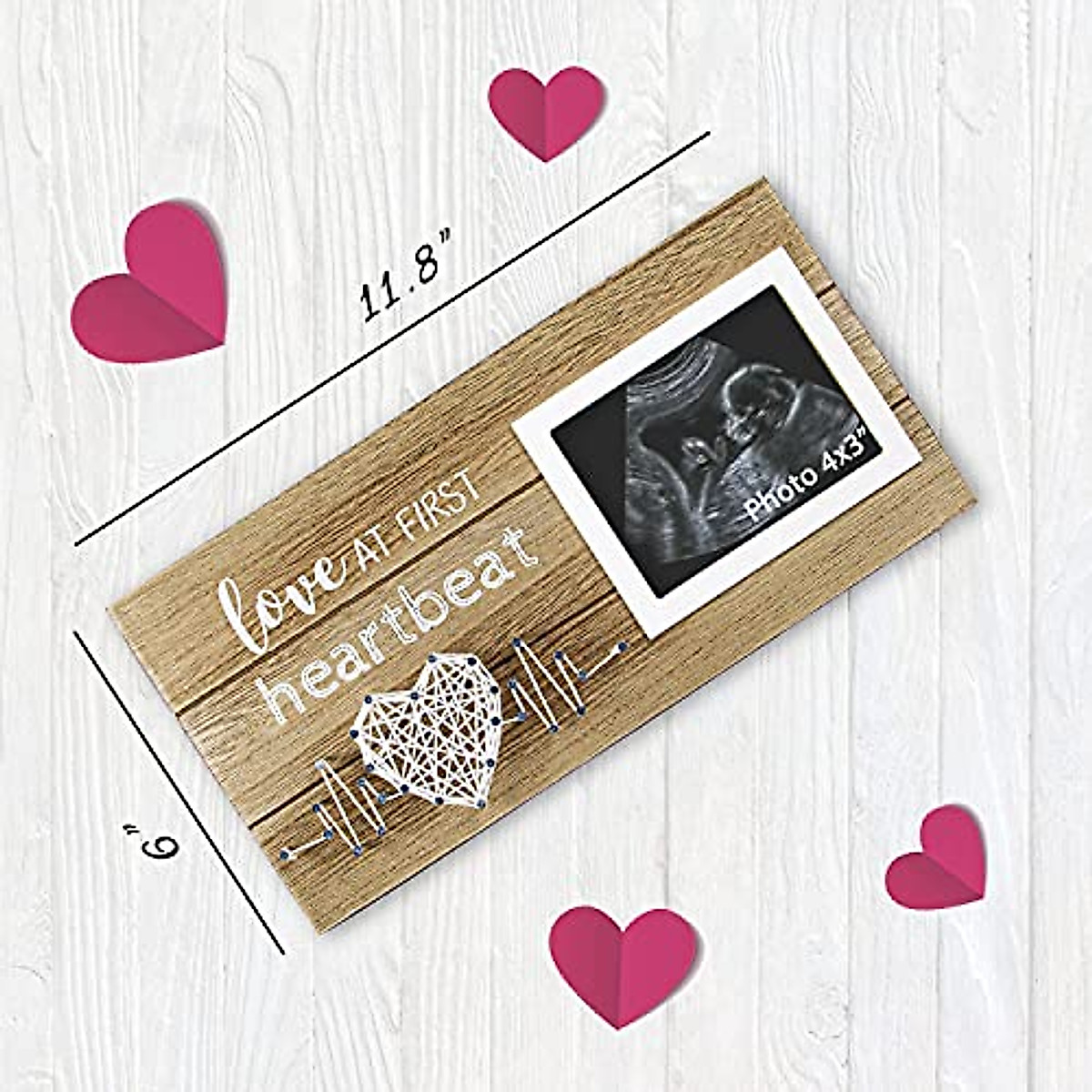 VILIGHT New Mom Gifts - Pregnancy Announcements Ideas Baby Gender Reveal Gifts - Love At First Heartbeat Sonogram Picture Frame for Standard 4" x 3" Ultrasound Photo