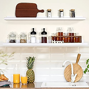 Annecy Floating Shelves Wall Mounted Set of 3, 36 Inch White Rustic Wood Shelves for Wall, Wall Storage Shelves with Guardrail Design for Bedroom, Bathroom, Kitchen, Office, 3 Different Sizes