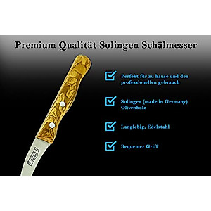 SMI - Peeling Knife Olive Wood Handle Paring Knife Fruit Knife Solingen Knife - Not Dishwasher Safe Made in Germany