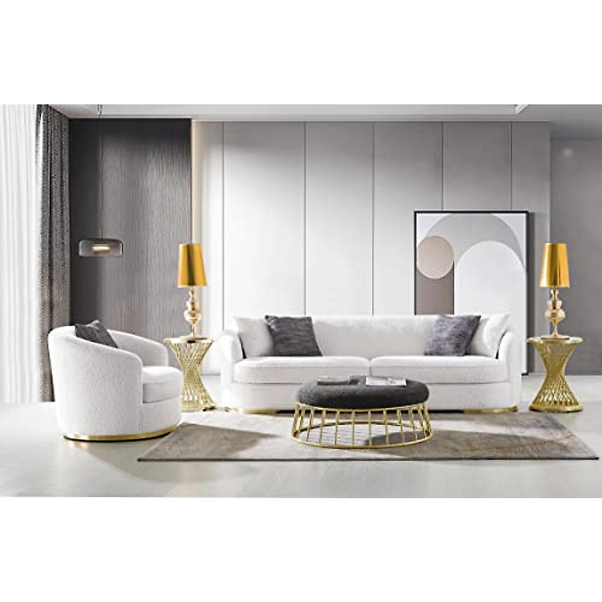 Acanva Wool-Like Upholstered Sofa for Living Room with Metal Base, Contemporary Style with Removable Padded, 99”W Couch, White