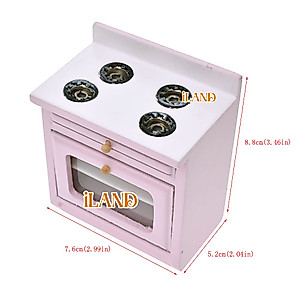 iLAND Wooden Dollhouse Furniture on 1:12 Scale for Miniature Dollhouse Kitchen w/Unit Cabinets, Dollhouse Fridge and Dollhouse Dining Room Furniture(Pretty Pink 11pcs)