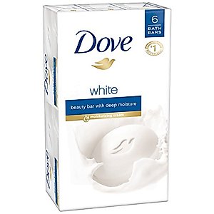 Dove Beauty Bar, White 4 oz, 6 Bar, Blue, Unscented, 24 Oz