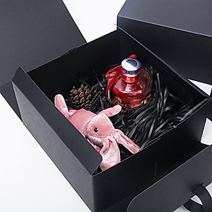 Decorative Gift Boxes with Ribbon and Shredded Paper Fill, 5 Pack 8x8x4" Gift Boxes With Lids for Presents Bridesmaid Proposal Box, Folded Paper Gift Box for Birthday, Christmas, Wedding, Party Favor, Holiday (Black)