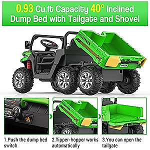 Hetoy Ride On Dump Truck for Kids Ride On Car with Remote Control Electric UTV Vehicles with Electric Dump Bed, 4WD Power Ride-on 6 Wheels Ride On Toys for Boys Girls