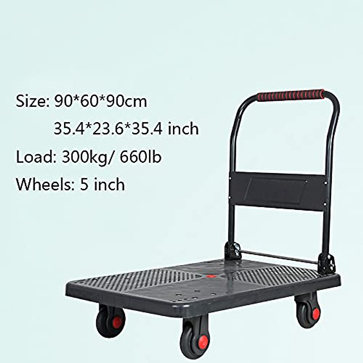 Generic Platform Hand Truck Platform Truck with Plastic Panel and Thicken Metal Foldable Handle Push Cart with Mute Wheels for Home Office Load Capacity 660lb Foldable (Size : Mutetone), Black,blue