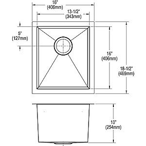 Elkay Crosstown 16 Gauge Stainless Steel 16" x 18-1/2" x 10", Single Bowl Undermount Sink Kit , Polished Satin - EFU131610TC